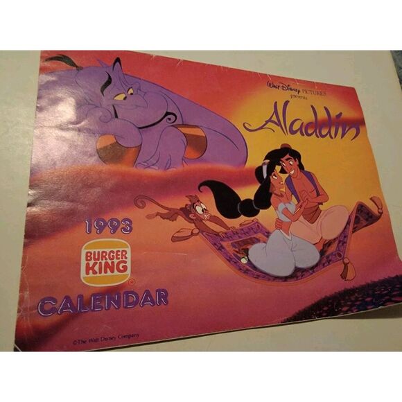 Office | Vintage 1993 Burger King Calendar Disney Aladdin Promo 12 ...